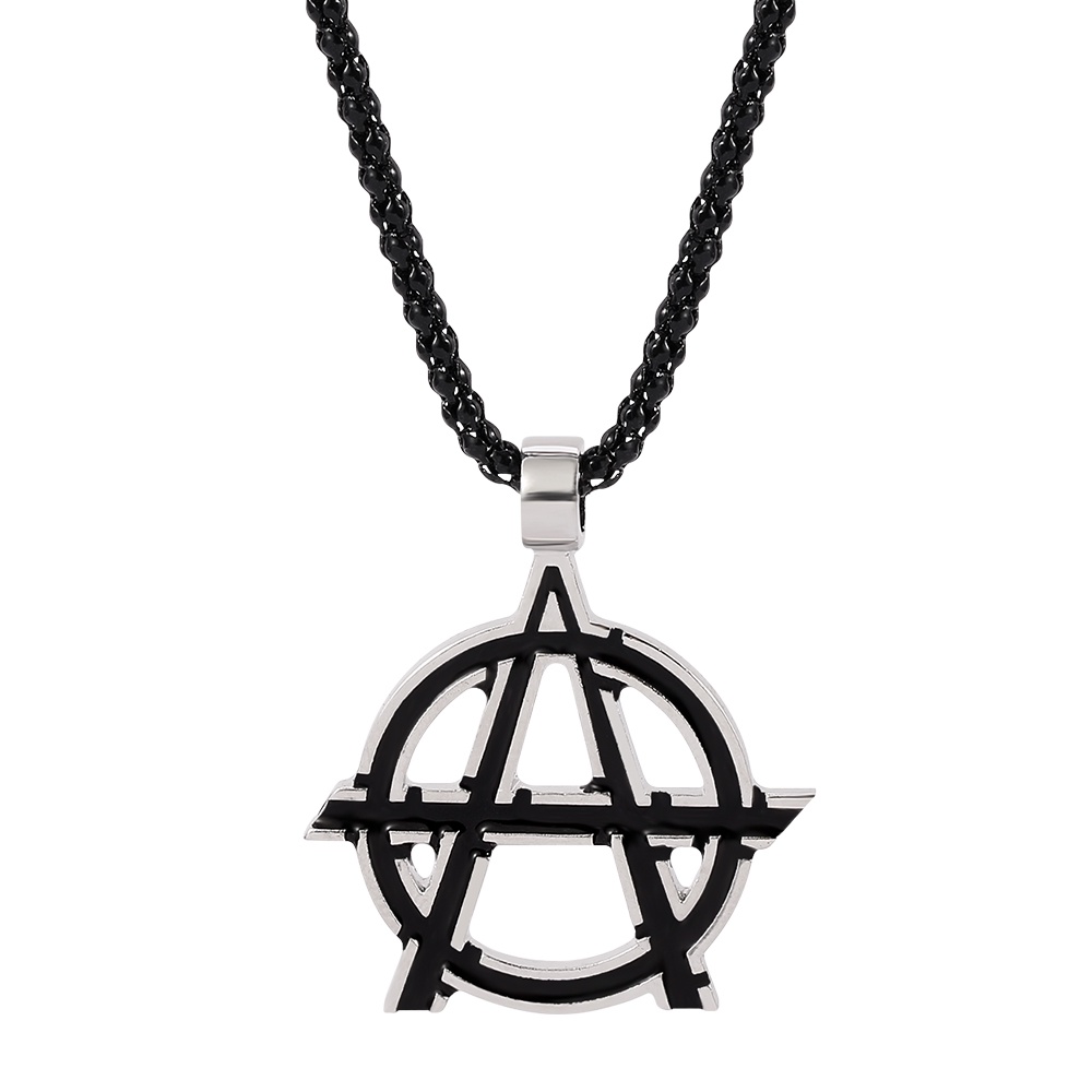 Anarchy Symbol Pendant Necklace Thick chain Black Enamel Supernatural ...