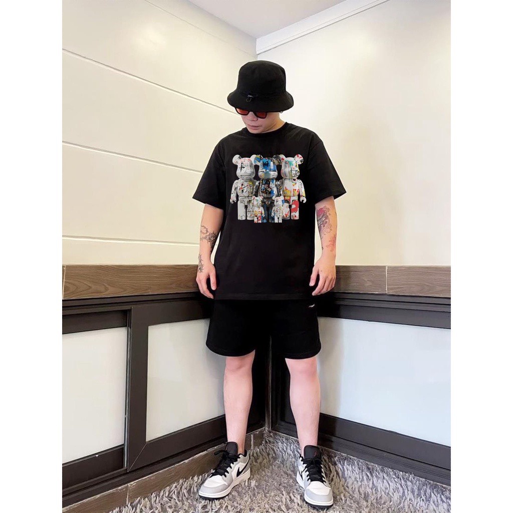 Black and white bearbrick multicolored bear cotton t-shirt ...