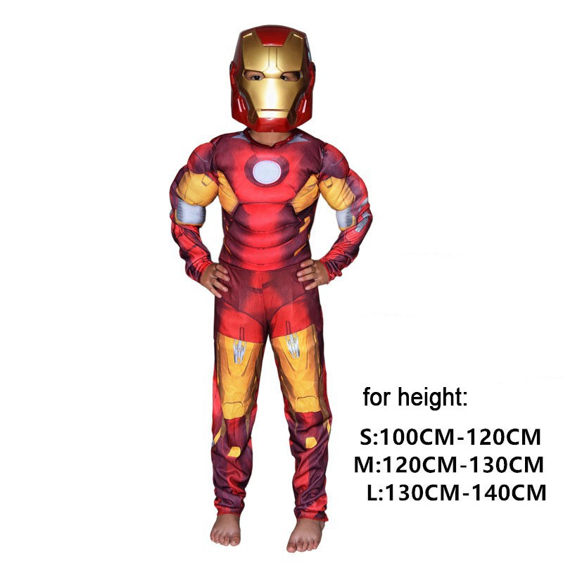 Boys Iron Man Cosplay Superhero Muscle Jumpsuit Kids Ironman Costumes ...
