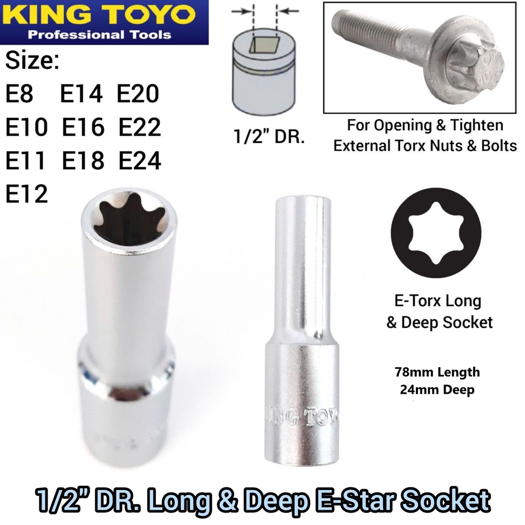 King Toyo 1/2" Long & Deep E Star Socket For Automotive Car And ...