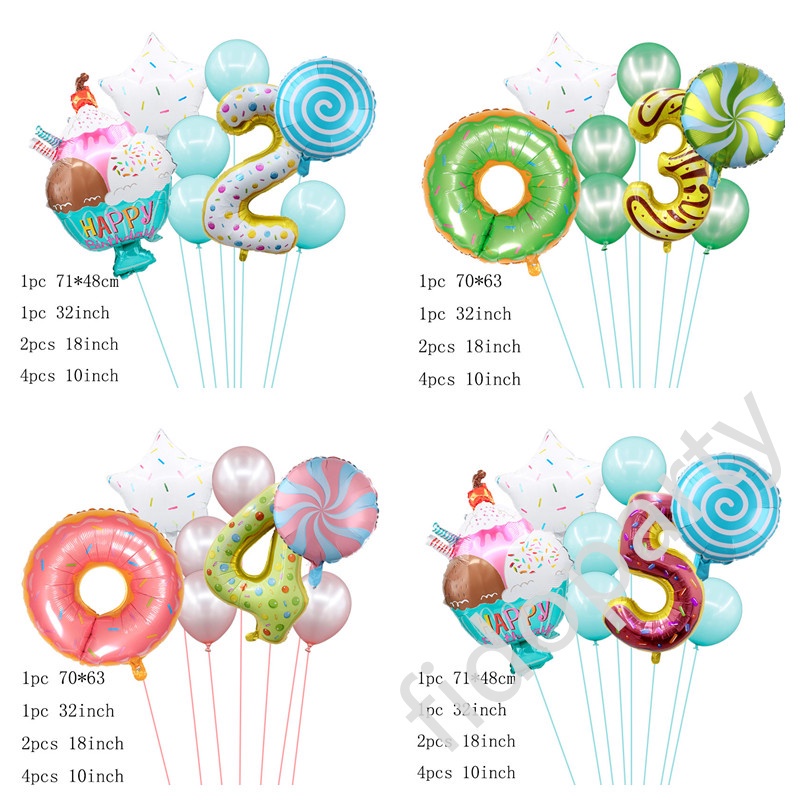 9pcs Donut Balloons Candy Ice Cream 32 Inch Number Balloon Latex ...
