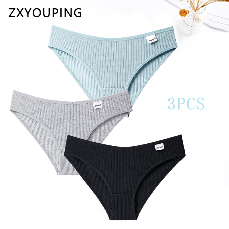 3pcs Cotton Panties for Women Stripe Low Waist Underwear Half Buttocks ...