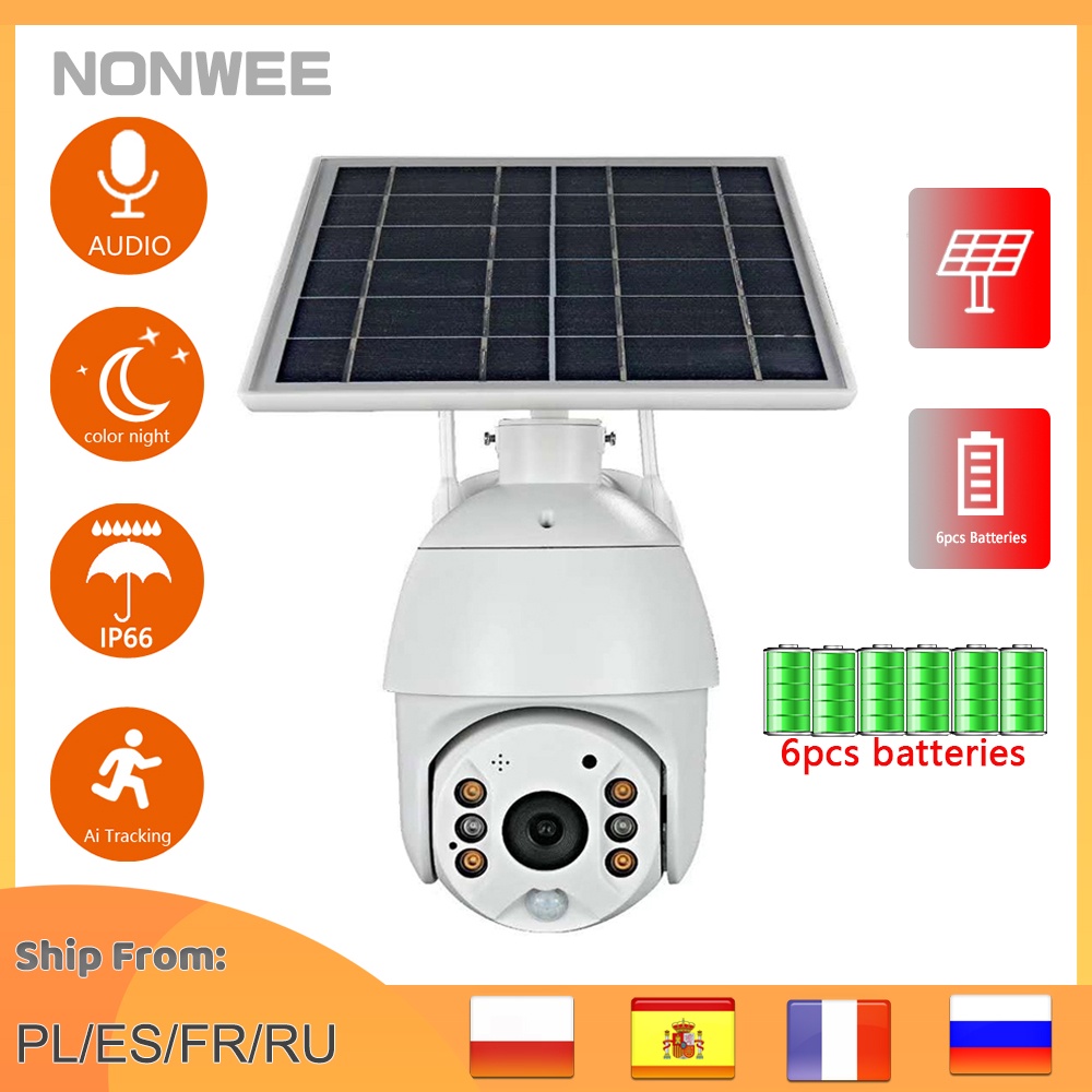 1080P WIFI Camera Solar Panel Battery Security Camera Outdoor PTZ CCTV ...