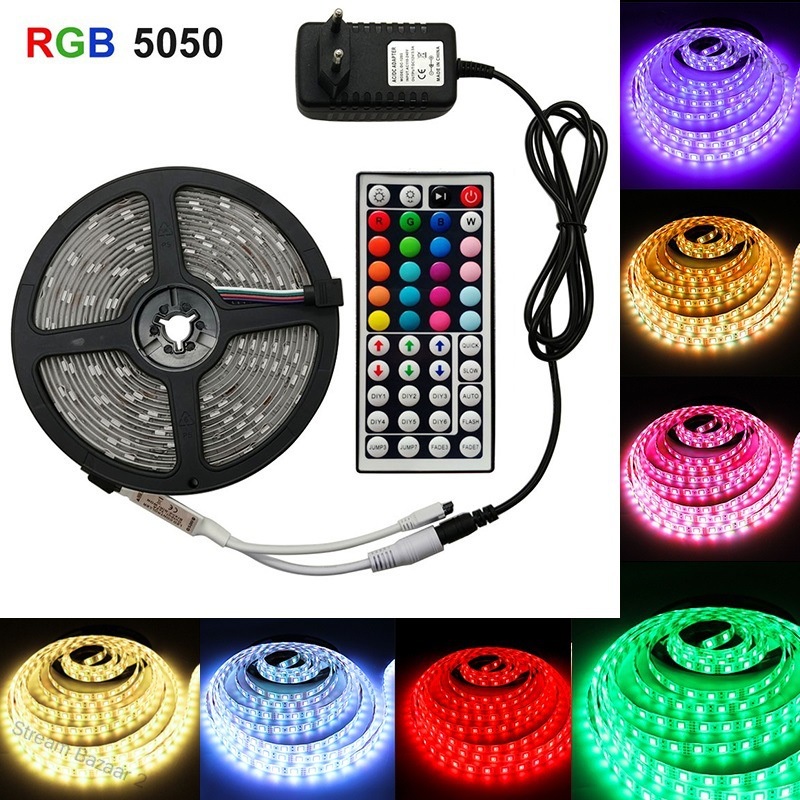 LED 5050 RGB Colorful Soft Strip Lights with 44-key Remote Control Set ...