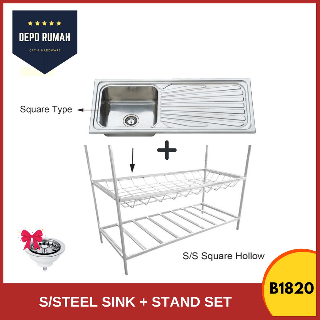 B1820 18'' x 42'' Sinki Dapur Stainless Steel Sink With S/STEEL Sink ...