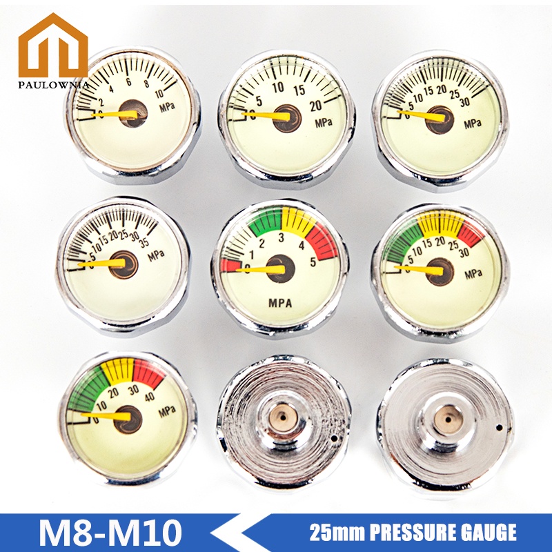 PCP Paintball Pump 25mm M8x1 Pressure Gauge 1Inch M10x1 Scuba Air Refilling Manometre 5Mpa 10Mpa ...
