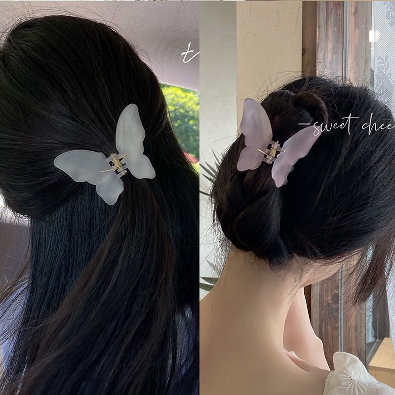 Women 3D Butterfly Hairpin Grasping Summer Frosted Back Head ClipS ...