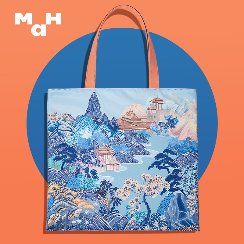 MAH Shoulder Bag Mountain View Printing Design Large Capacity Travel ...