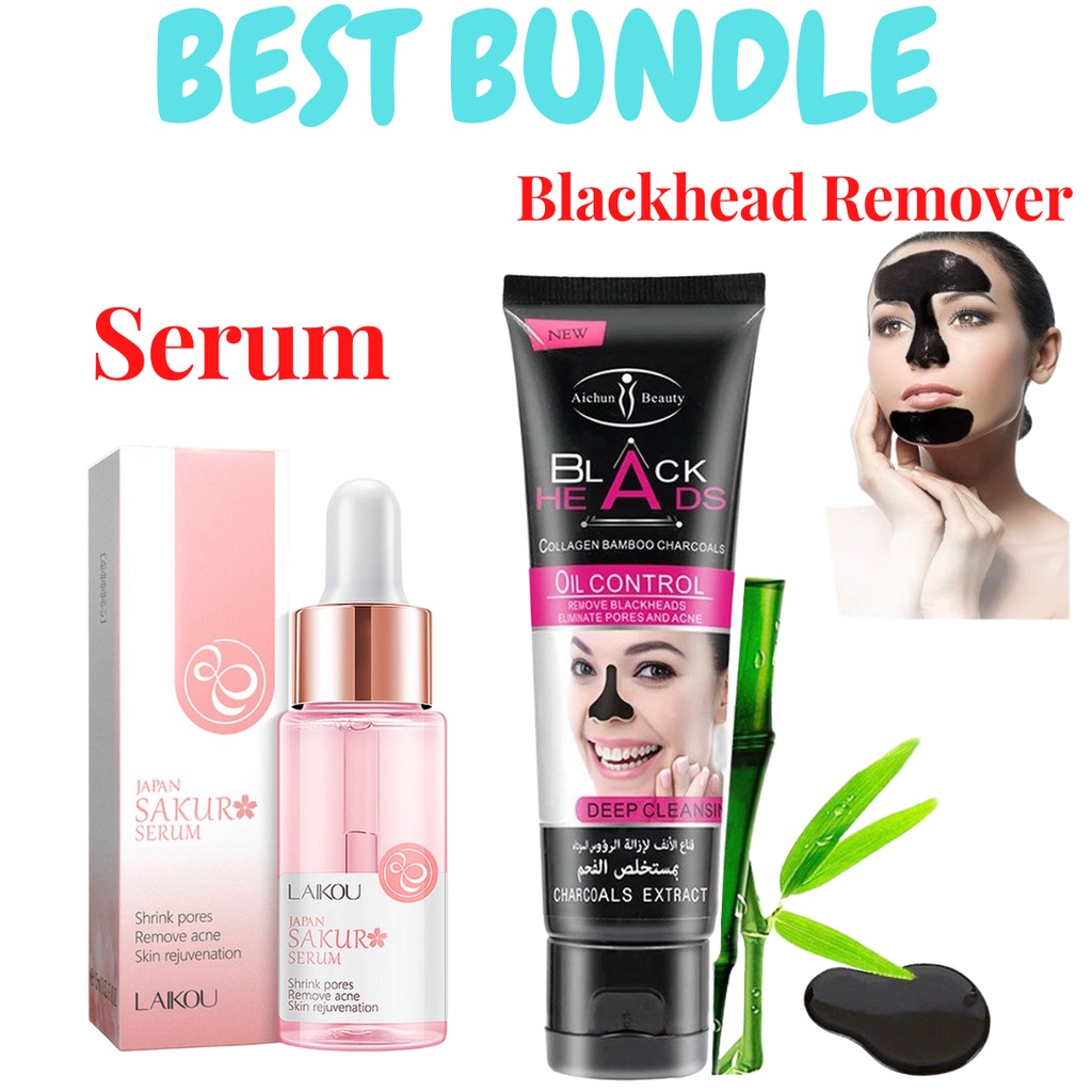 BUNDLE (Aichun Black Mask Blackhead Remover Mask + Sakura Serum Essence ...