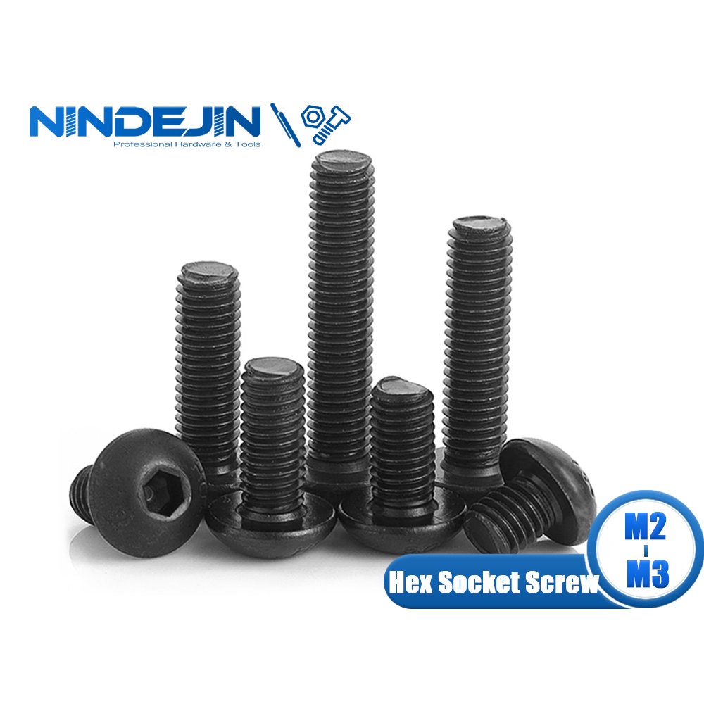 NINDEJIN 50pcs ISO7380 Hex Screw M2 M2.5 M3 Black Button Head Hex Socket Cap Screw Hexagon ...