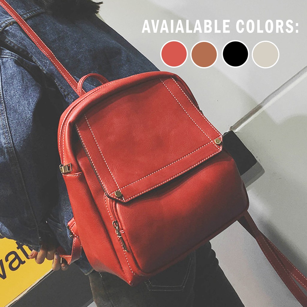 Leather Korean Backpack Vintage Leather Backpack Minimalist | Shopee ...