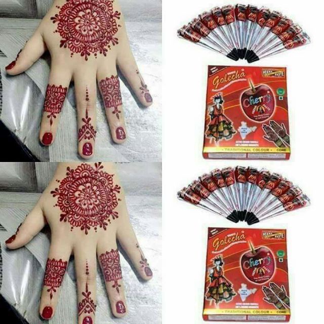 Henna-Inai Cone-Kon Golecha Cherry Merah Cantik (Halal) | Shopee ...