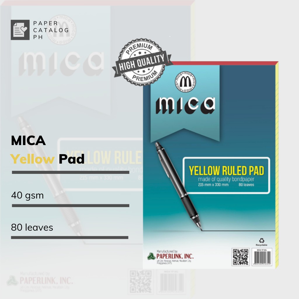 MICA Yellow Ruled Pad Paper 10PADS/PACK!!! (40gsm) (80 Leaves) | Shopee ...