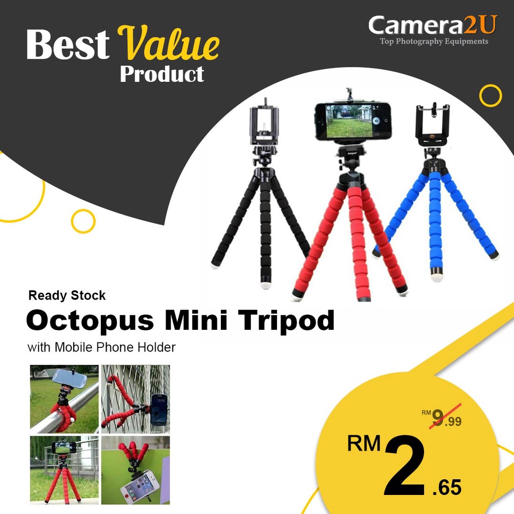 Flexible Sponge Octopus Mini Tripod with Mobile Phone Holder for Phone ...
