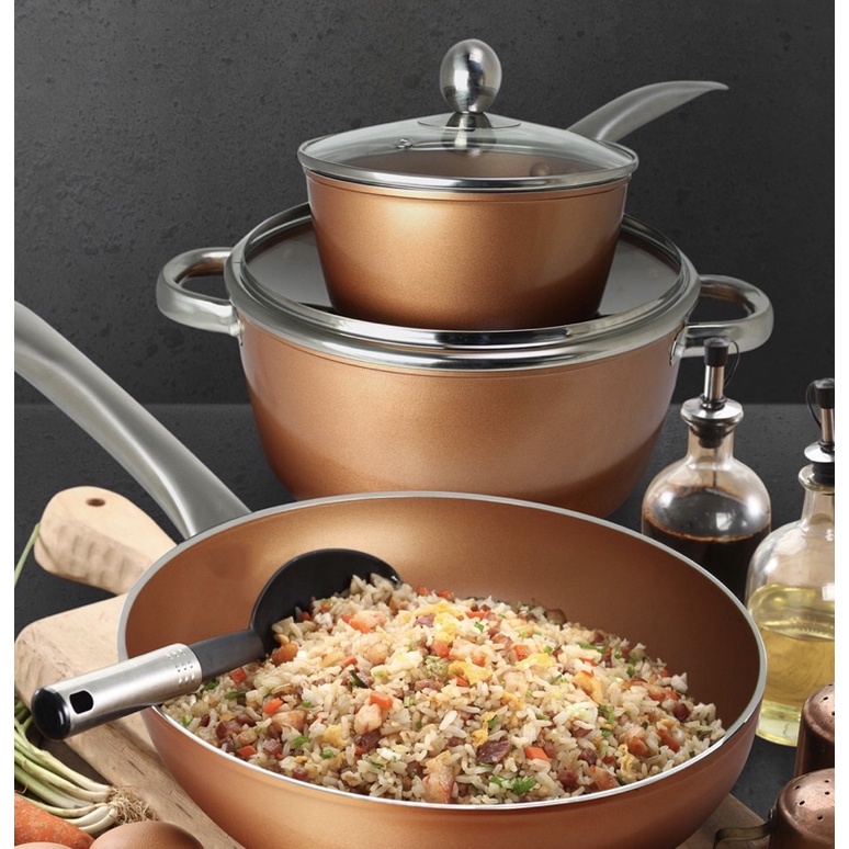 Masflex 1 Set Copper Forged Induction Non-Stick Cookware Set | Shopee ...