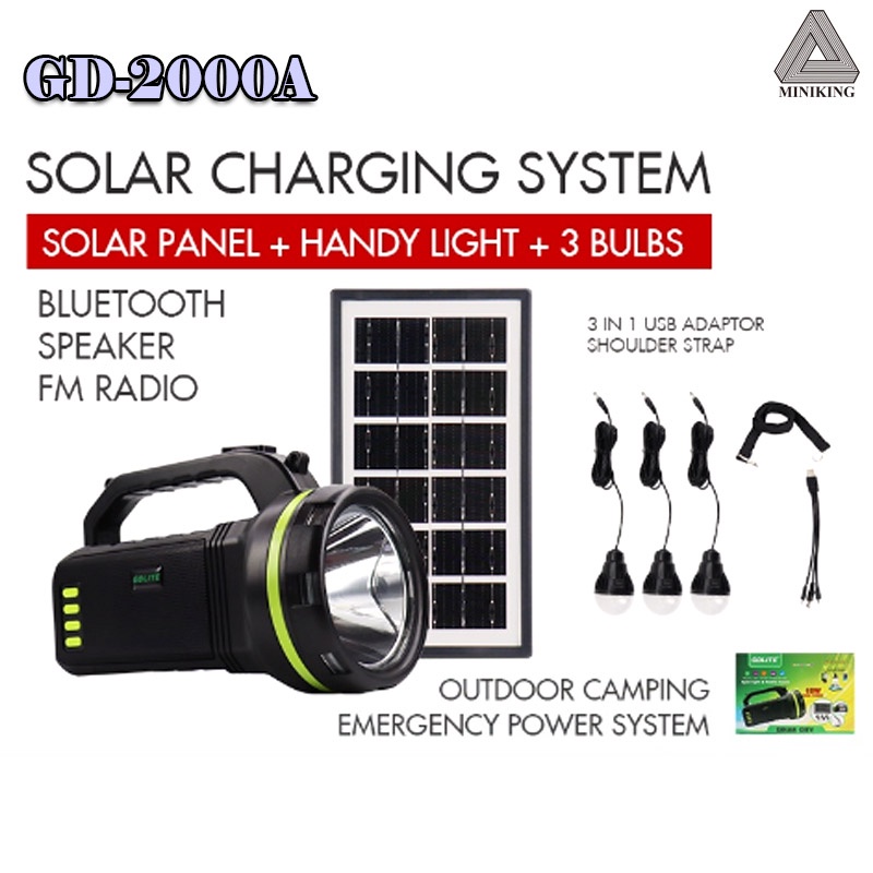 GD-2000A Solar Charging System Light Bluetooth speaker FM radio 3in1 ...