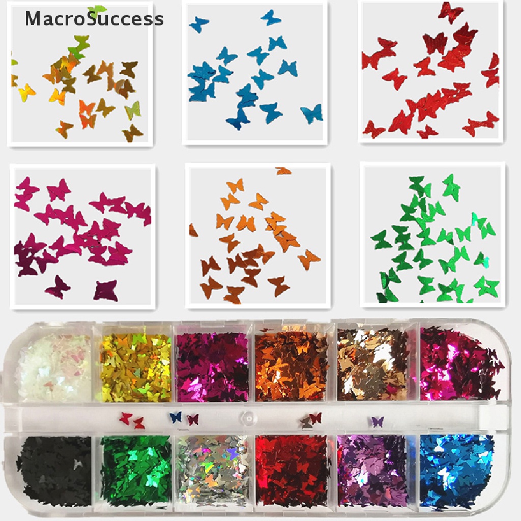 [MAR] Sparkly Butterfly Nail Sequins Mixed Glitters Flakes Slices Art Decorations Tips YJG ...