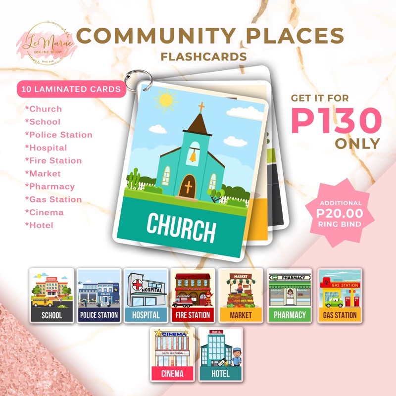 COMMUNITY PLACES Laminated Flashcards Interactive Educational Toys Kids ...