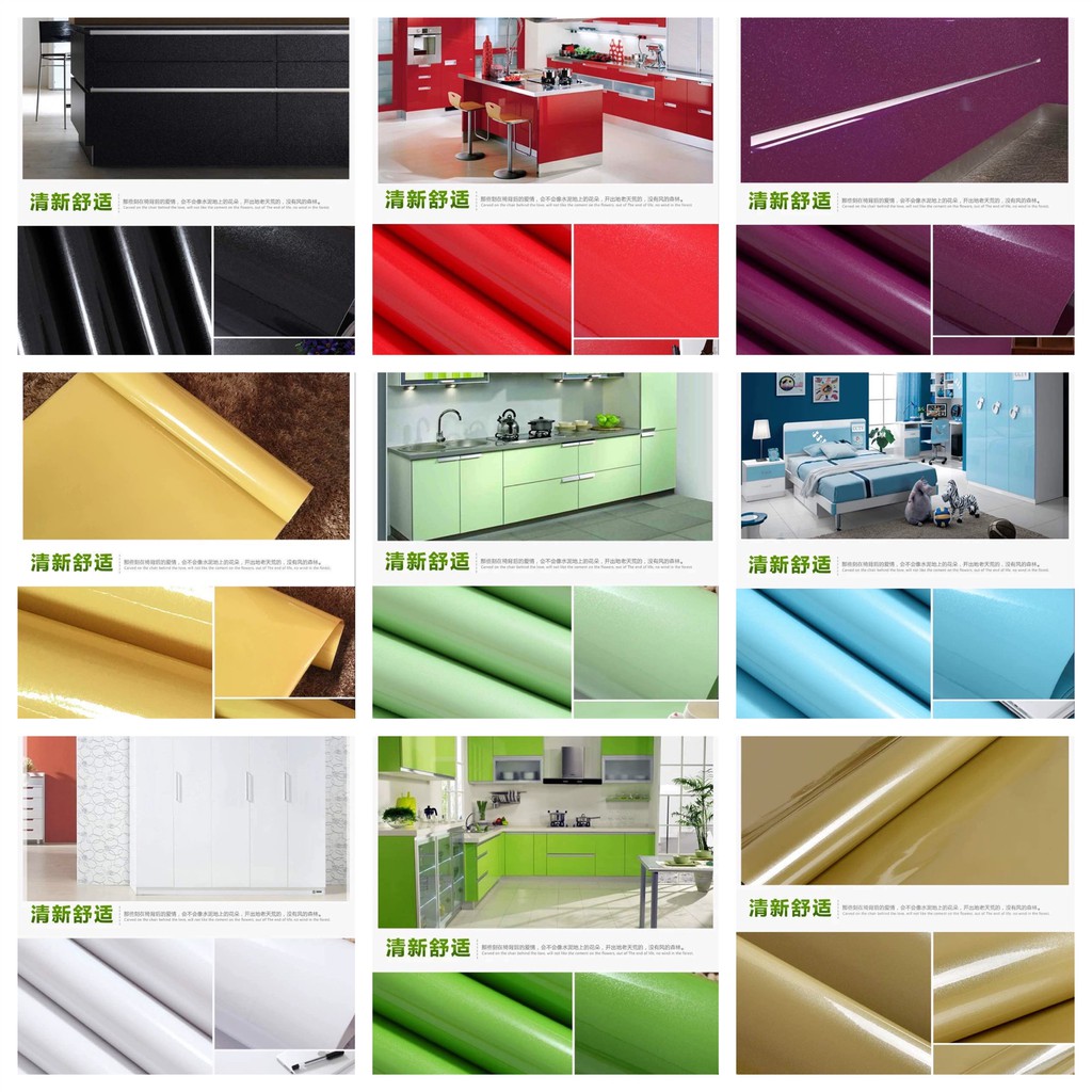 glossy adhesive wallpaper wall decor stickers home decor plian color ...