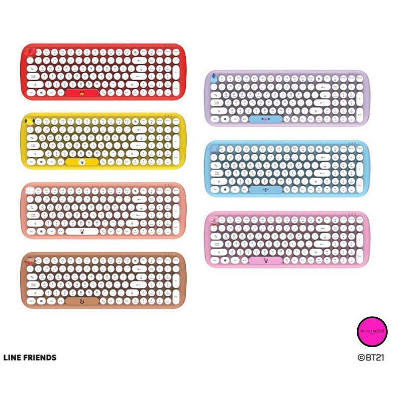 BT21 Official Baby Wireless Retro Keyboard + Keycap Line Friends Royche Authentic Goods K-POP ...
