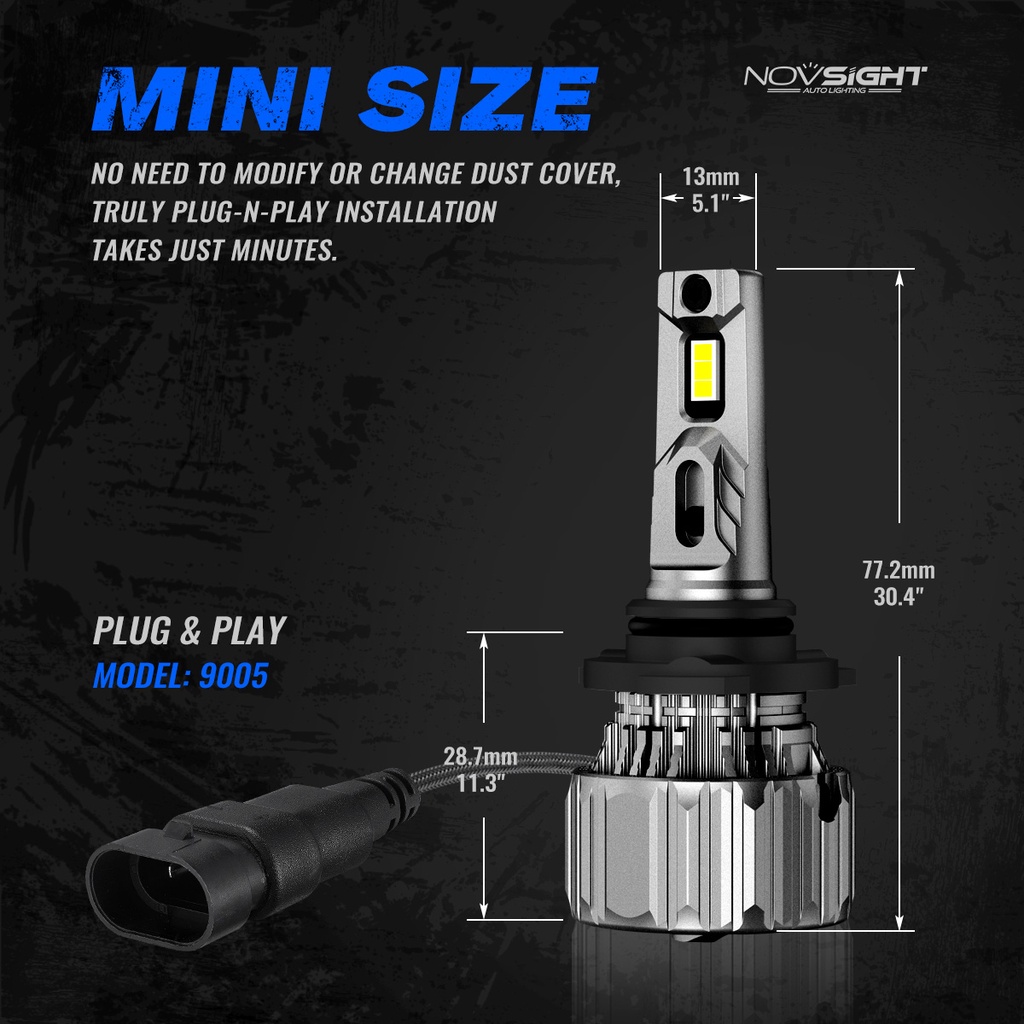 Novsight Ready Stock NEW Mini N50 9005 9012 H11 H4 Car LED Headlight Car Light Bulb 70W 15000LM ...