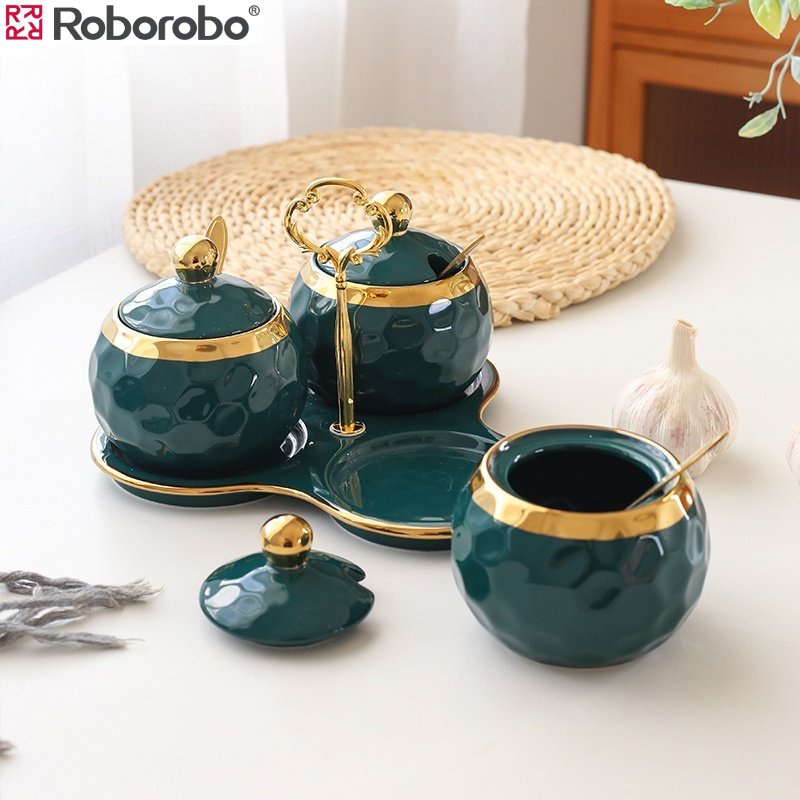 Nordic Ceramic Set Seasoning Salt Jar Combination Storage Box With Tray ...