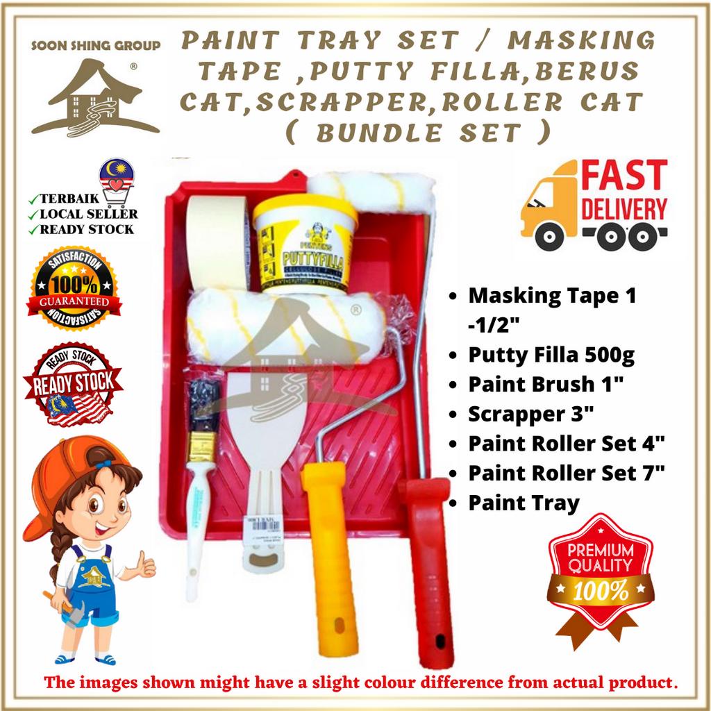 Paint Tray Set / Masking Tape ,Putty Filla,Berus Cat,Scrapper,Roller Cat ( Bundle Set ) | Shopee ...