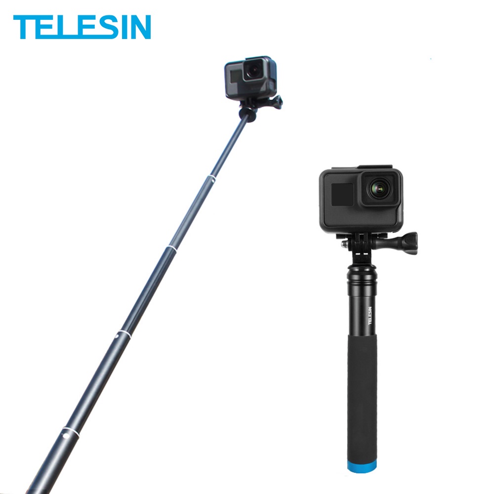 TELESIN Aluminum Alloy Extendable Handheld Selfie Stick Telescoping ...