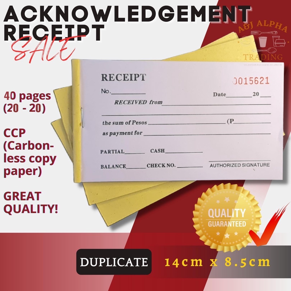 RECEIPT RESIBO Acknowledgement Carbonized 14cm x 8.5cm Duplicate ...