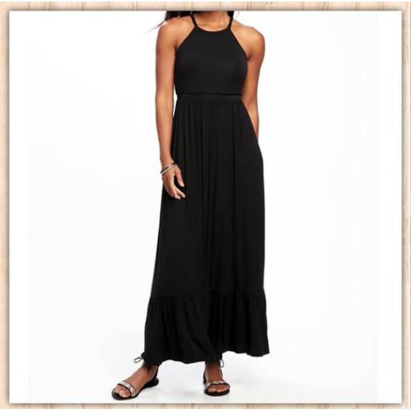 551895 Women's Grecian Halter Neck Maxi Dress - Black | Shopee Philippines