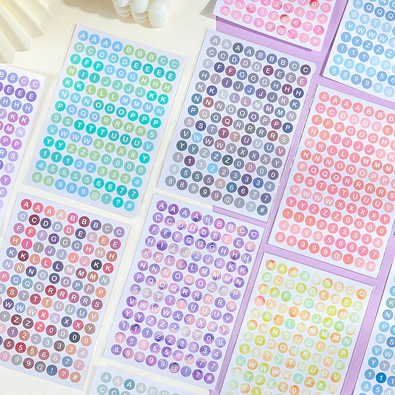 4 Sheets Gradient Color Alphabet Number Stickers Student Decorative DIY ...