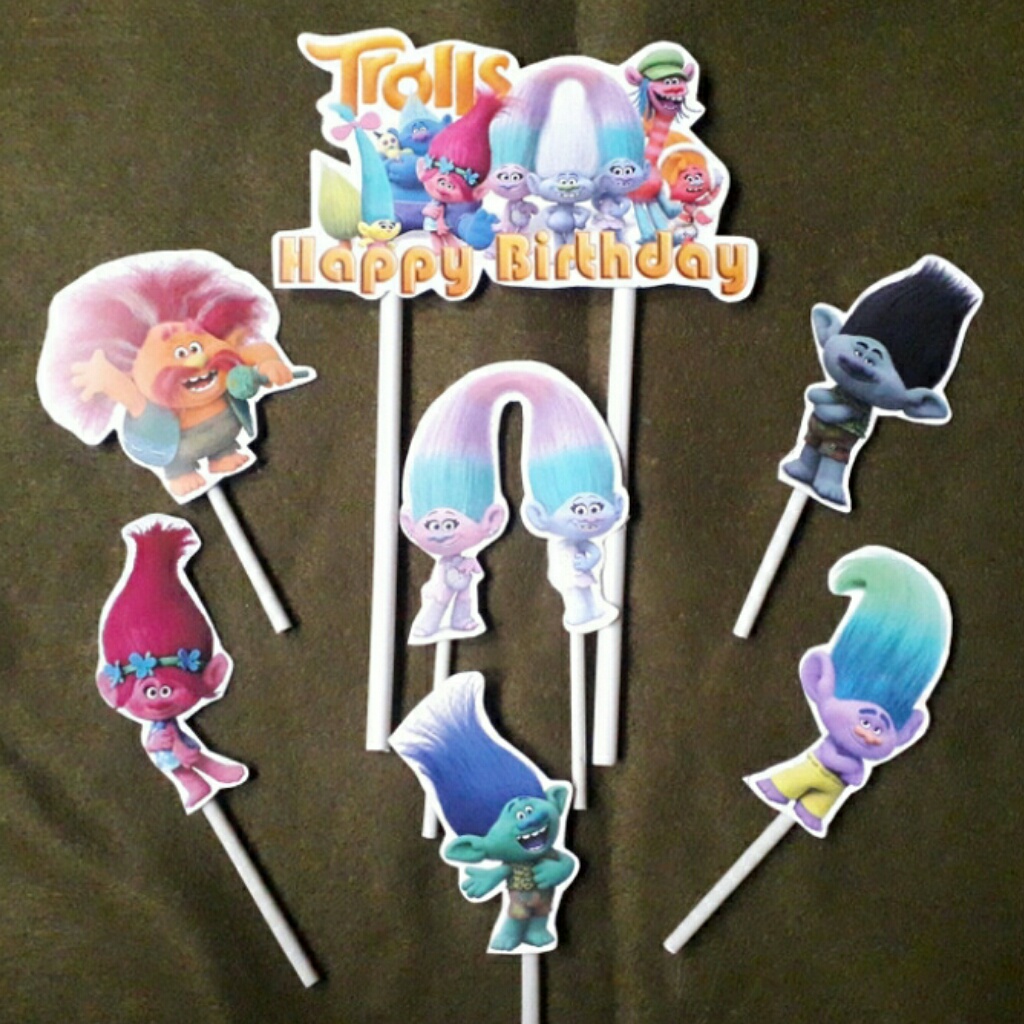 Birthday cake decoration cake topper a set of Trolls Troll characters ...