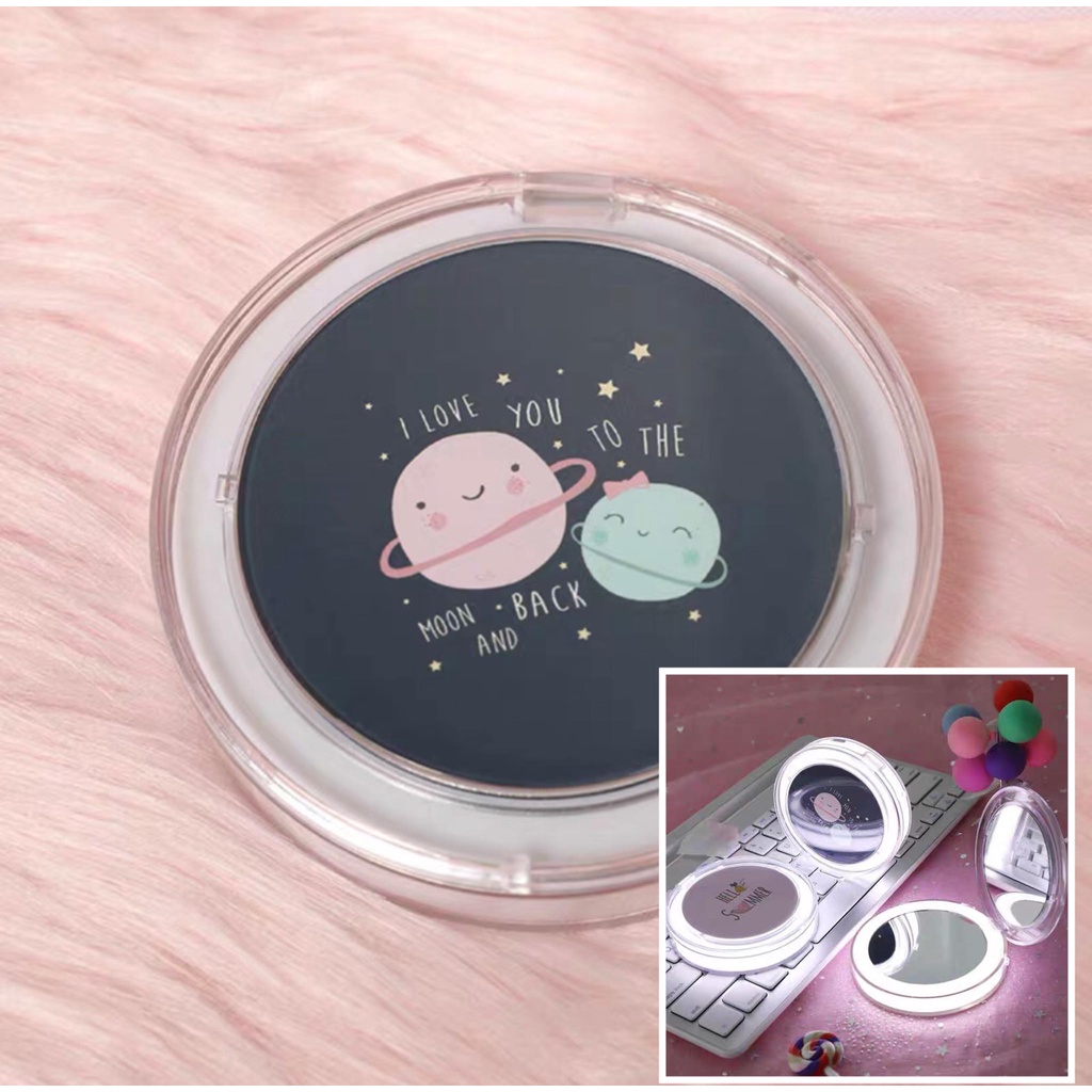 LED Light Vanity Mirror Pink Cute Desk Mirror Wall Mirror PP | Shopee ...