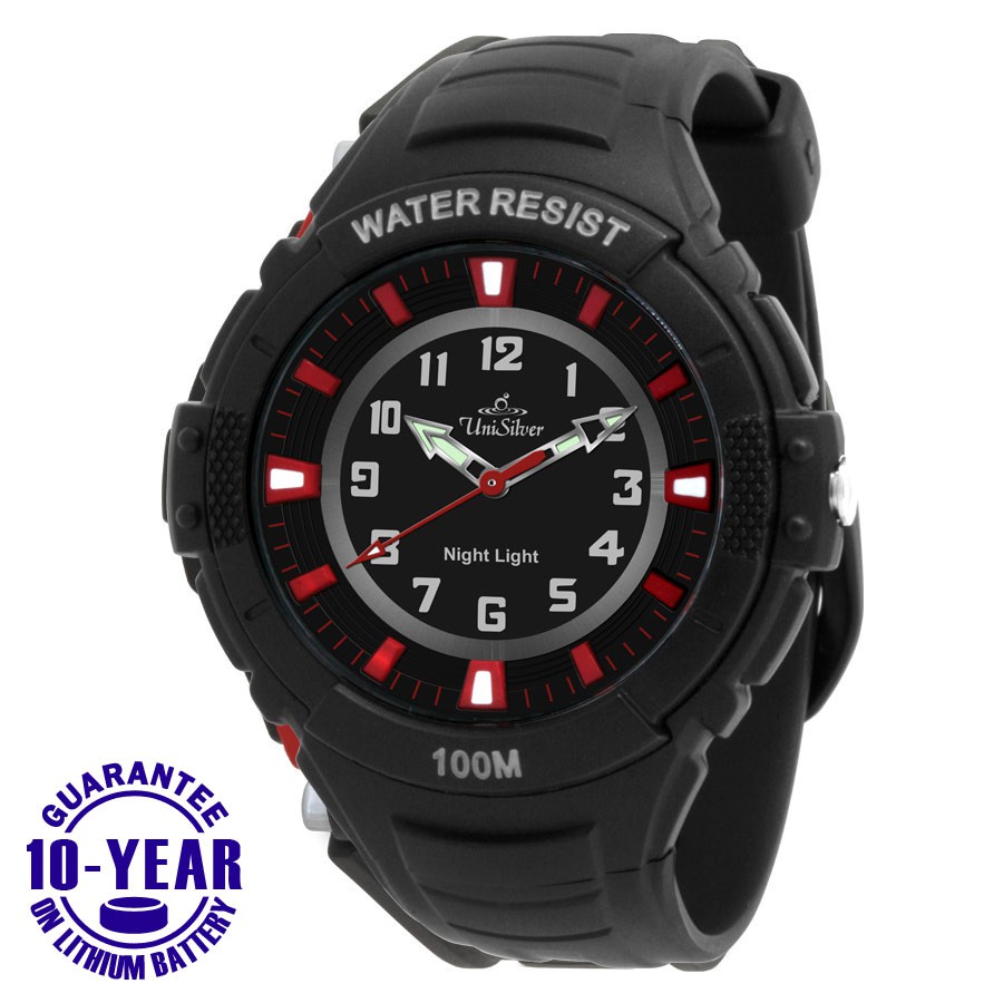 UniSilver TIME Aeon Men's Black with Red Index Rubber Watch KW1345-1001 ...