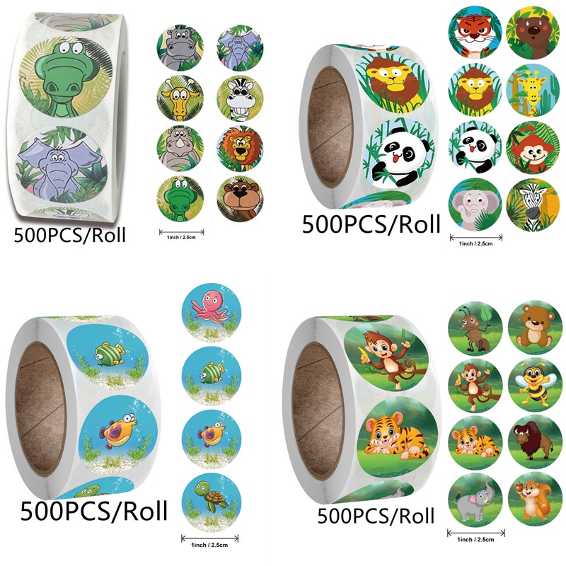 8 Style 500pcs/Roll Animals cartoon Stickers for kids classic toys ...