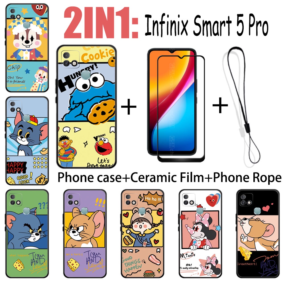 2 IN 1 Infinix Smart 5 Pro Case with Tempered Glass Ceramic Film Screen ...