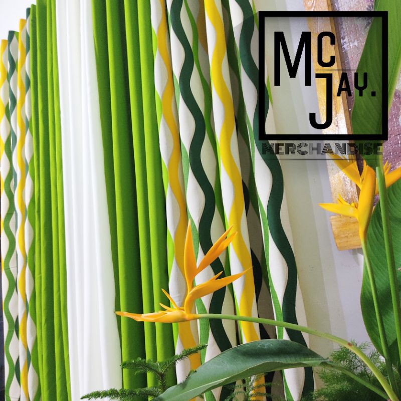 MCJAY - 5in1 Yellow Green Wave Ring Curtain Set (6ft/7ft) - Sold per ...