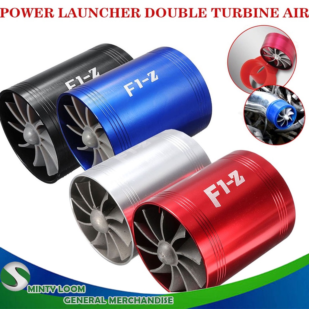 F1-Z Double Turbine Turbo Charger Air Intake Gas Fuel Saver Fan Car ...