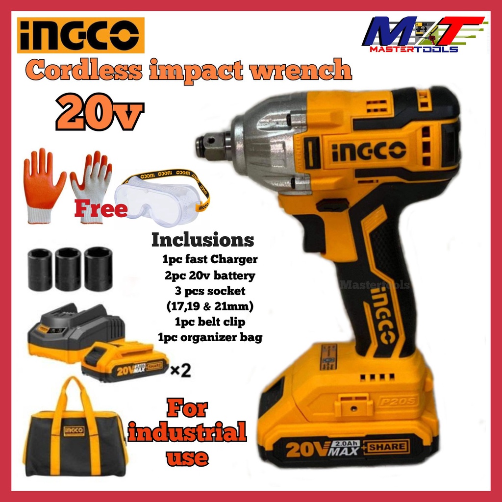 Ingco Cordless Impact Wrench 20v CIWLI2001 FREE GLOVES AND GOGGLES ~16 ...