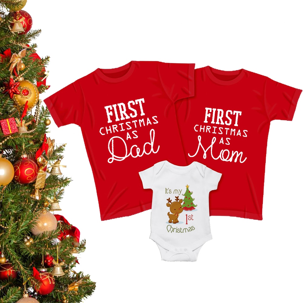 1pcs First Christmas As Dad/mom Baby First Christmas Family Outfits ...