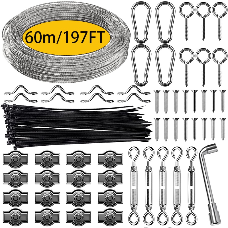 197ft String light hanging kit, Outdoor Light Guide Wire, PVC Coated ...