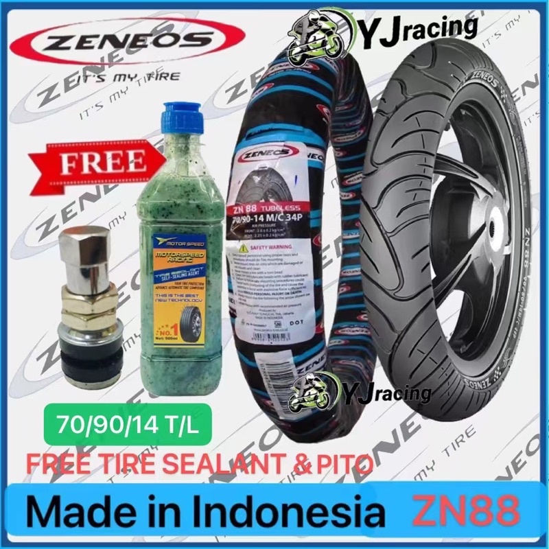 ZENEOS ZN88 MOTORCYCLE TIRE GULONG TUBELESS FREE TIRE SEALER & PITO 70 ...