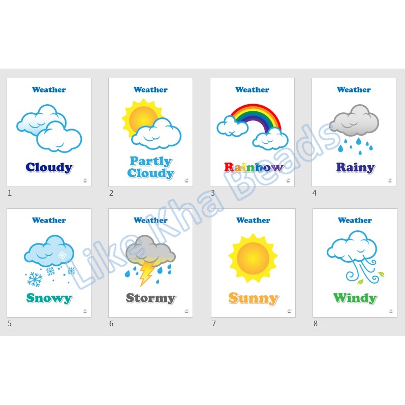 Laminated Chart Weather Educational chart for kids, 8 pieces (8 ...