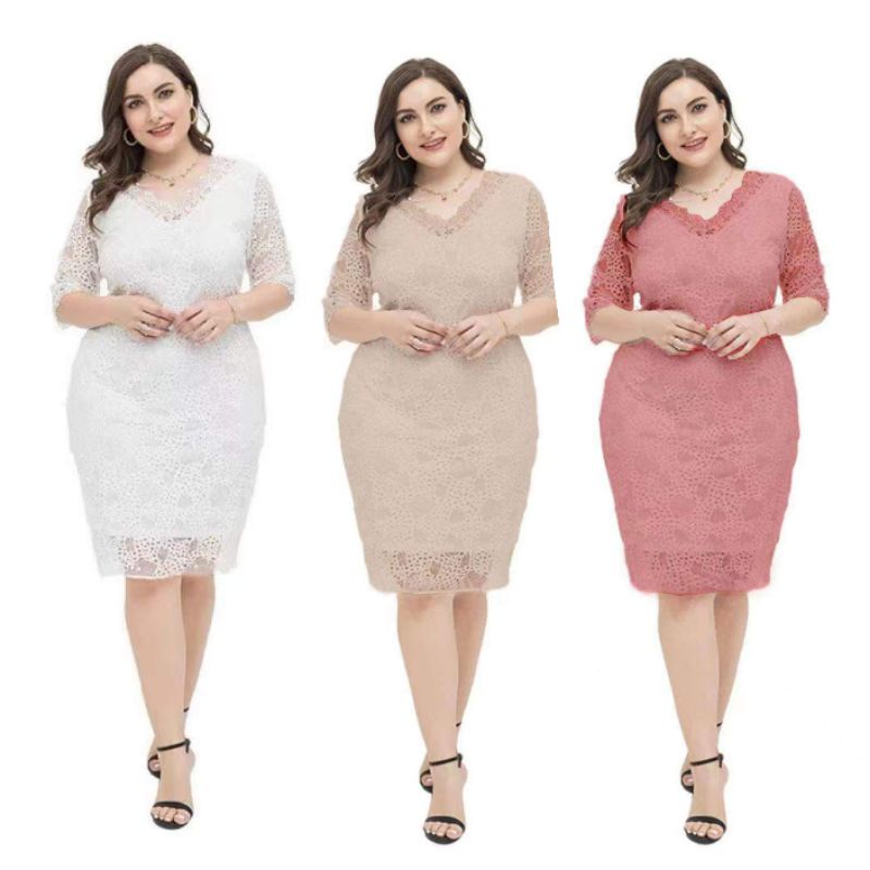T2913 Elegant Plain Lace Dress (FIT TO LARGE ) | Shopee Philippines