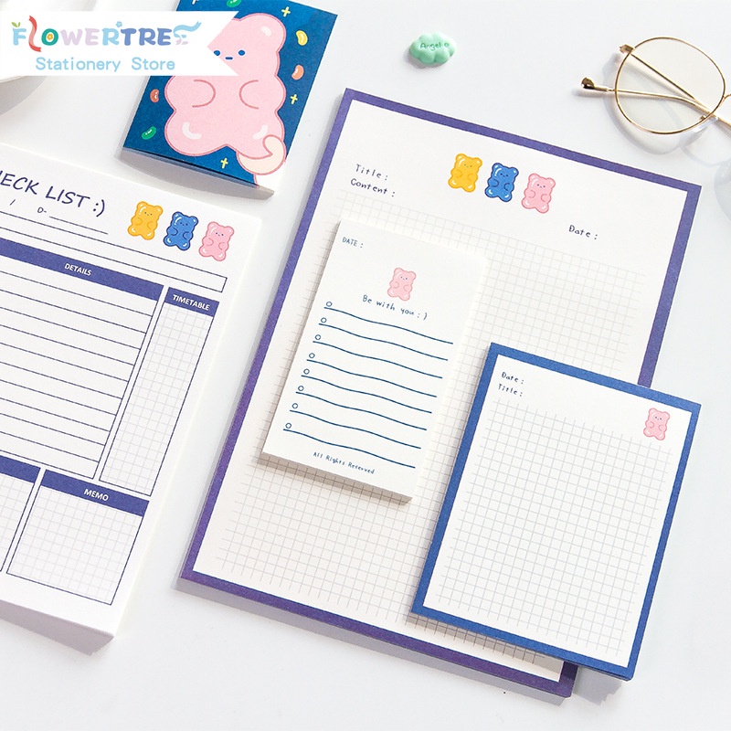 Flowertree 30 Sheets Bear Notes Memo Pad School Office Stationery ...