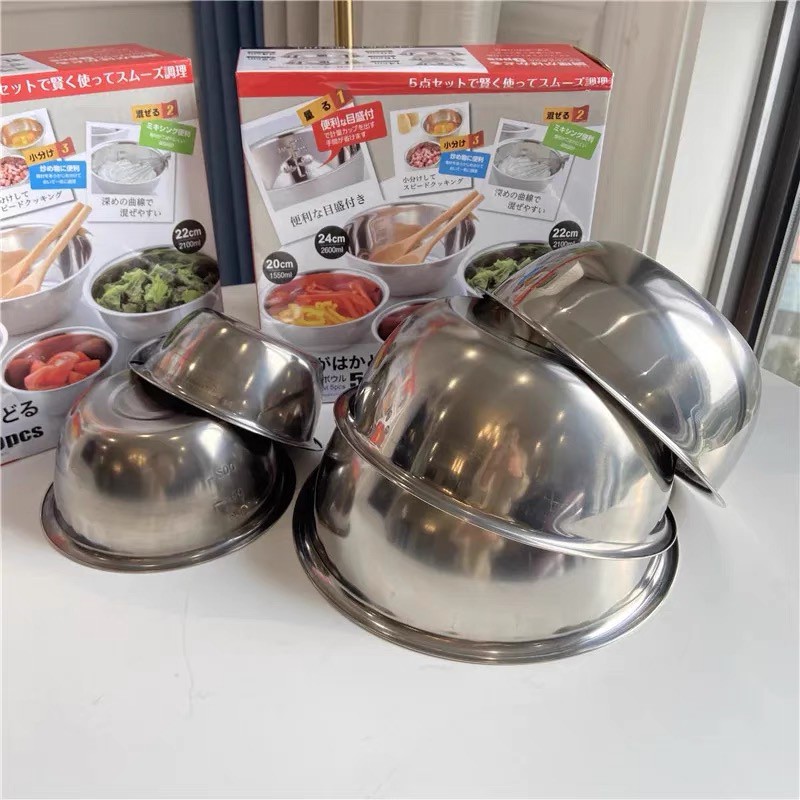 5pcs. seasoning bowl SET 5 in 1 bowl set Round bowl Stainless Steel ...