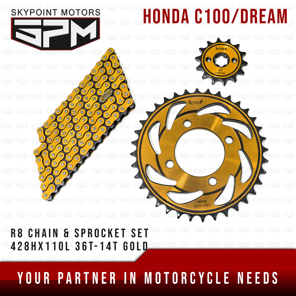 Motorcycle Chain and Sprocket Set for Honda DREAM / C100 428HX110 36T ...