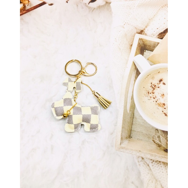 LV Dog keychain louis vuitton korea style chekered leather chain ...