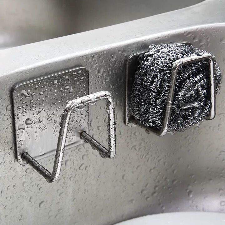 Kitchen Stainless Steel Sink Sponges Holder Self Adhesive Drain Drying Rack Kitchen Wall Hooks ...