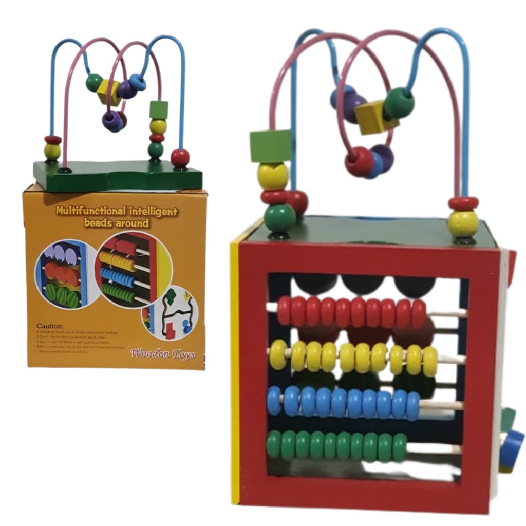 Wooden Activity Cube Abacus Bead Maze Educational Toy | Shopee Philippines
